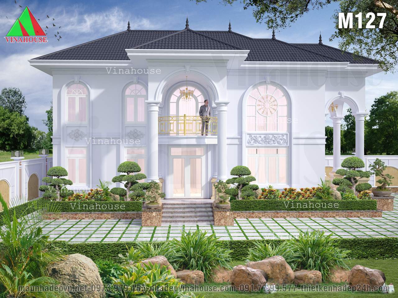 Công trình kiến trúc Biệt thự gác lửng kiểu pháp 7,5×14 có 3 phòng ngủ ...